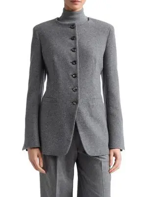 Max Mara Cashmere Band Collar Tailored Jacket - Dark Grey
