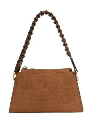REISS Avery Croc Embossed Leather Shoulder Bag - Tan