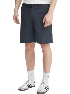 CASUAL FRIDAY Flat Front Cotton & Linen Chino Shorts - Dark Navy
