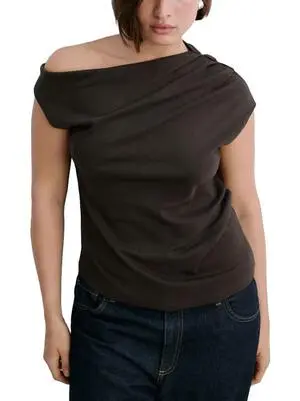 Mango Ruched One-shoulder Top - Chocolate
