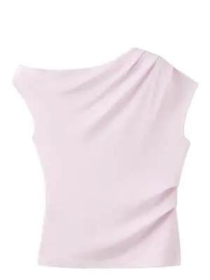 Mango Ruched One-shoulder Top - Pink
