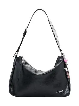 Desigual Faux Leather Shoulder Bag With Charms - Black