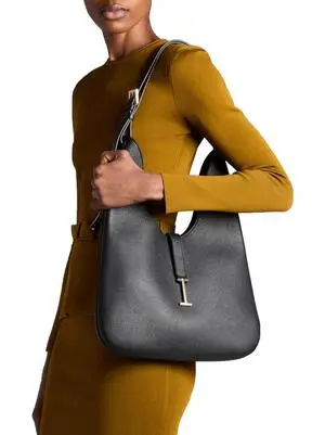 TOM FORD Kara Grained Leather Hobo Bag - Black