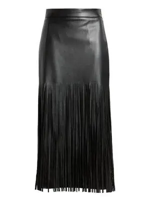 Elie Tahari Kaia Faux Leather Fringe Skirt - Noir
