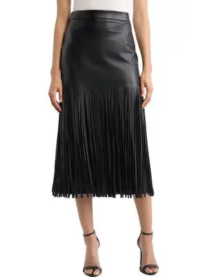 Elie Tahari Kaia Faux Leather Fringe Skirt - Noir