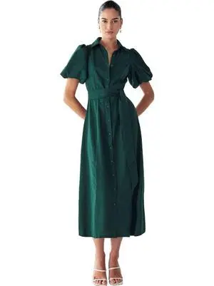 WILLA WILLA Ariane Midi Dress With Puff Sleeves And Belt