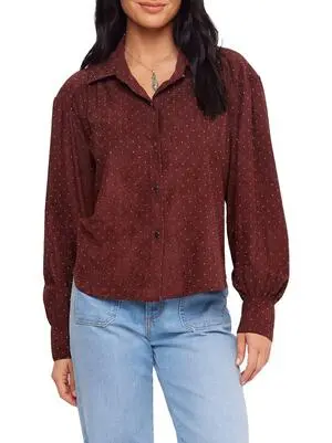 Karen Kane Embellished Faux Suede Balloon Sleeve Shirt - Wine