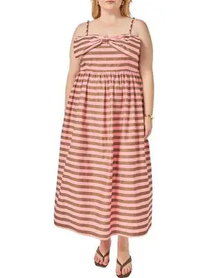 ENGLISH FACTORY English Factory Striped Cotton Midi Dress With Bow Detail