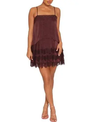 PETAL & PUP Polka Dot Satin Mini Dress - Brown Polka Dot