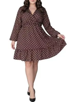STANDARDS & PRACTICES Polka Dot V-neck Long Sleeve Ruffle Hem Mini Dress - Coco Dots