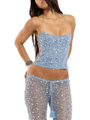 JADED LONDON Sequin Lace Corset Top - Turquoise
