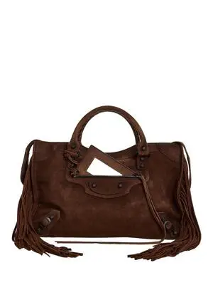Balenciaga Medium Suede Satchel With Tassels - Light Espresso