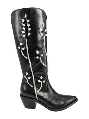 MADISON MAISON Knee-high Western Boots With Floral Embroidery - Black
