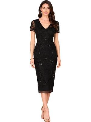 LARA NEW YORK Beaded V-neck Midi Dress - Black