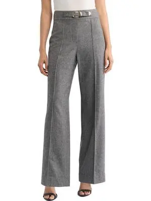 Elie Tahari Brenda Belt Detail High Waist Wide Leg Pants - Heather Grey/black