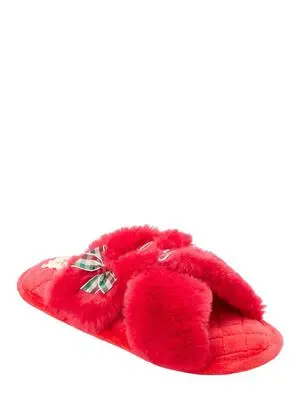 DEARFOAMS Mama Fur Slide Slippers With Bow Detailing - Cayenne