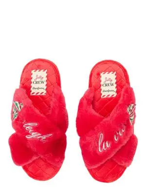 DEARFOAMS Mama Fur Slide Slippers With Bow Detailing - Cayenne