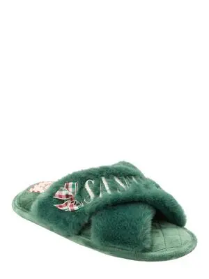 DEARFOAMS Mama Fur Slide Slippers With Bow Detailing - Spruce