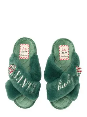 DEARFOAMS Mama Fur Slide Slippers With Bow Detailing - Spruce