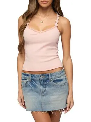 EDIKTED Caila Flower Strap Rib Tank - Pink