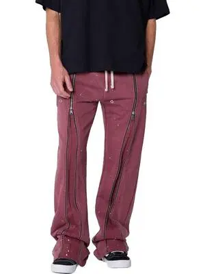 Mnml Rivet Zipper Flare Sweatpants - Red
