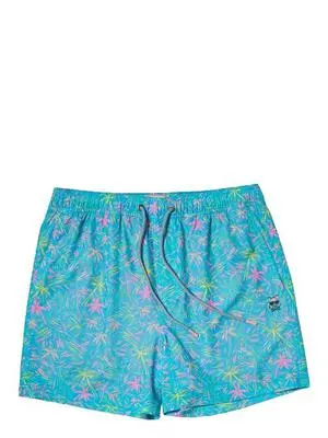 PARTY PANTS London Palms 5-inch Swim Trunks - Cyan