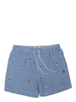 PARTY PANTS Embroidered Stripe Party Starter Swim Trunks - Indigo