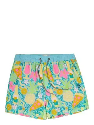 PARTY PANTS 5-inch Inseam Tropical Print Swim Trunks - Light Blue