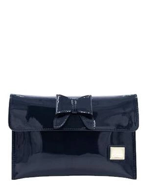 CAVALINHO Patent Leather Clutch Bag With Bow Detail - Navy