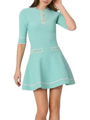 Shoshanna Embellished Knit A-line Dress - Mint
