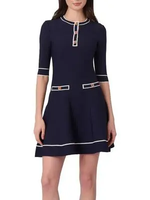 Shoshanna Embellished Knit A-line Dress - Navy