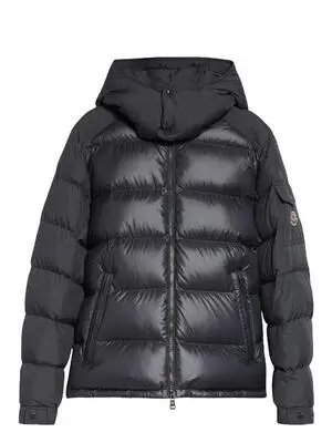 Moncler Maya Lacquered Nylon Down Jacket With Removable Hood - Black Lava