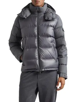 Moncler Maya Lacquered Nylon Down Jacket With Removable Hood - Black Lava