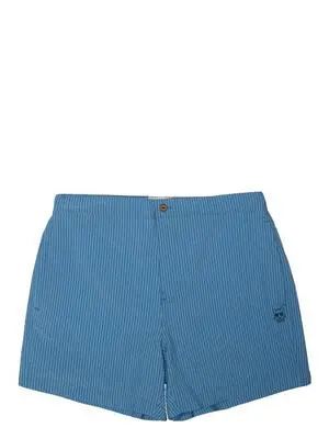 PARTY PANTS Seersucker Striped Swim Trunks - Blue