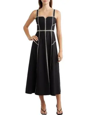 MOON RIVER MOON RIVER Contrast Stitch Fit & Flare Dress
