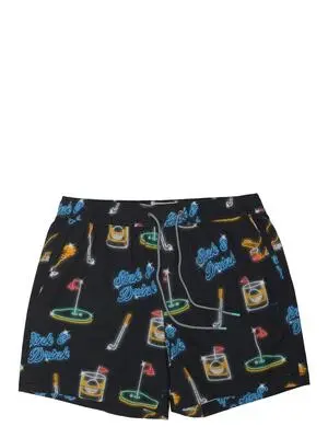 PARTY PANTS Sink N' Drink Happy Hour' 5-inch Inseam Swim Trunks - Black
