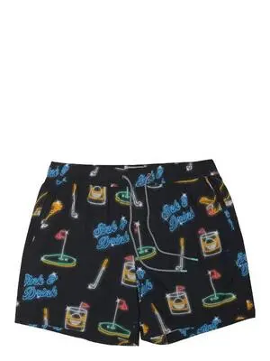 PARTY PANTS Golf Print Swim Trunks - Black