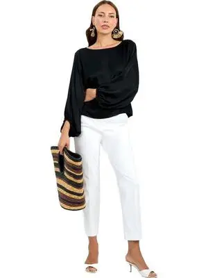 Trina Turk Ursa Essentials Silk Satin Blouse With Balloon Sleeves - Black