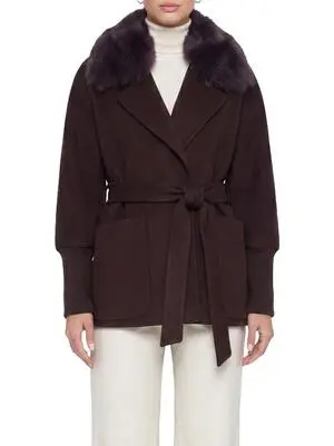 Gorski Fabric Jacket With Detachable Shearling Collar - Dark Brown