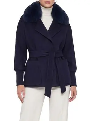 Gorski Fabric Jacket With Detachable Shearling Collar - Navy