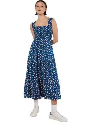 APRICOT Spaced Ditsy Smocked Tiered Midi Dress - Blue