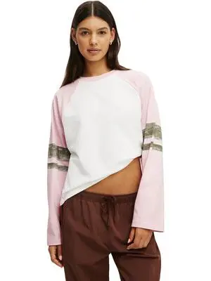 Cotton:on Active Graphic Raglan Tee - White Hoops