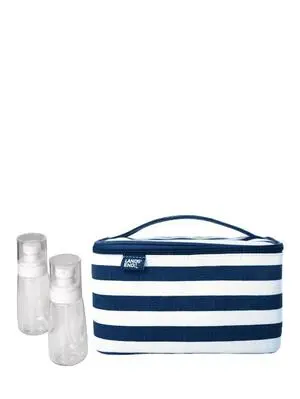 LANDS' END Large Makeup Bag Train Case With Travel Bottles Navy