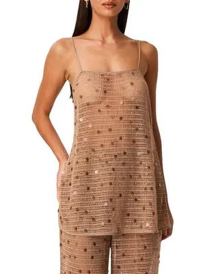 SNDYS. Kalena Sequin Open Knit Longline Top - Mocha