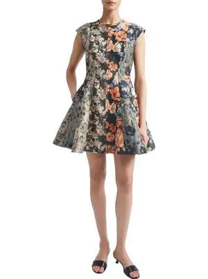 JASON WU Mixed Floral Jacquard Fit & Flare Minidress - Hunter Green Multi