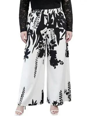 STANDARDS & PRACTICES Abstract Floral Print Wide Leg Pants - White