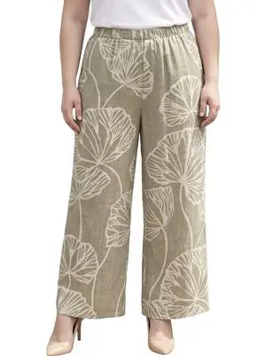 STANDARDS & PRACTICES Leaf Print Wide Leg Pants - Khaki
