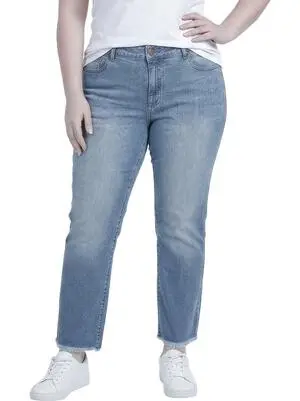 STANDARDS & PRACTICES Distressed Straight Leg Boyfriend Jeans - Blue Frayed