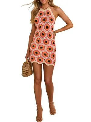 VICI Jamie Floral Crochet Mini Dress - Pink Multi