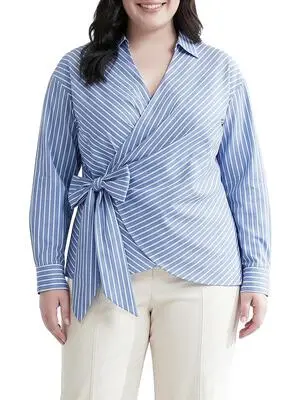 STANDARDS & PRACTICES Striped Wrap Front Shirt - Blue